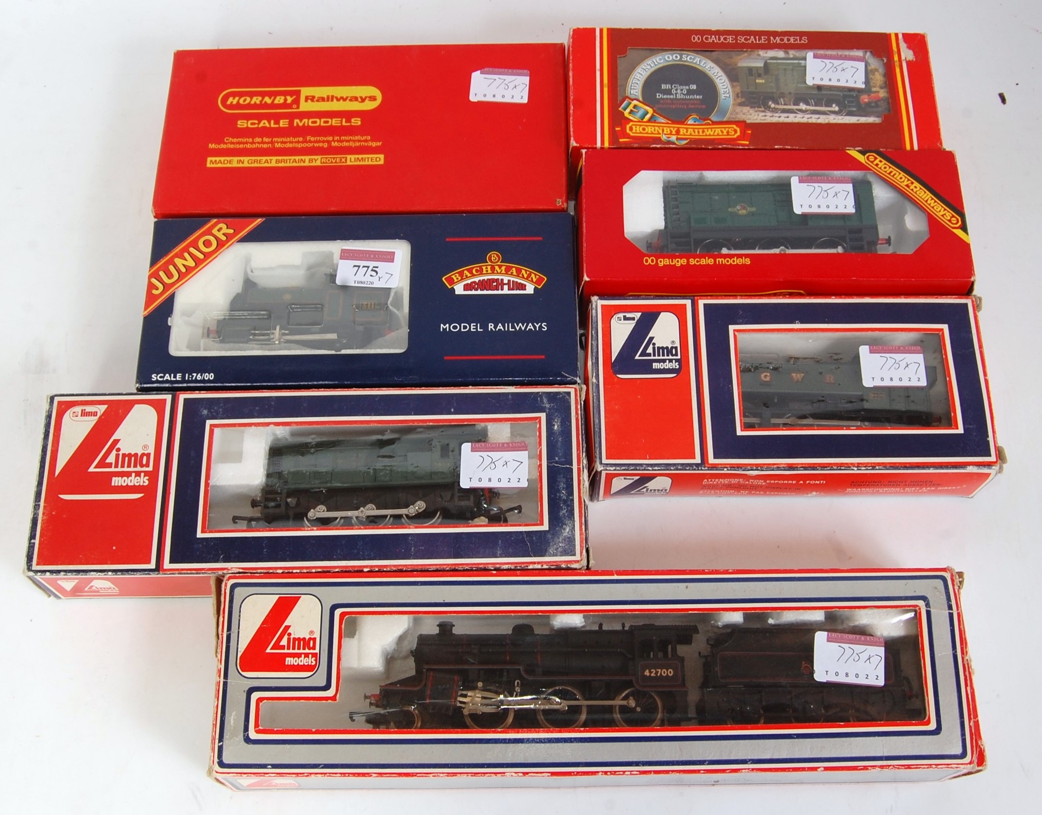 Seven various locomotives Bachmann Junior 30-905 GWR green 0-4-0 tank ...