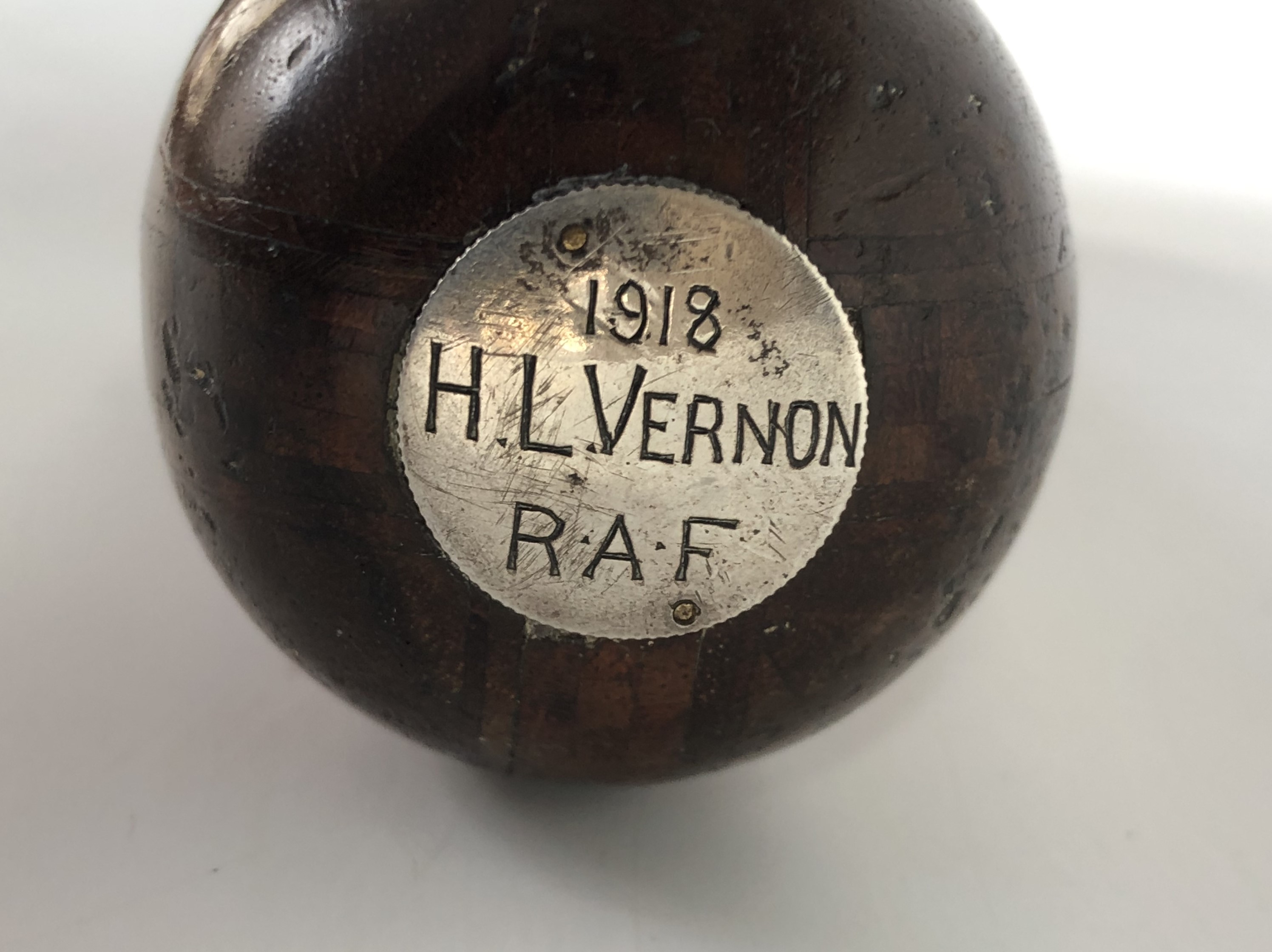 A Great War RAF walking cane fabricated from laminate hardwood salvaged ...