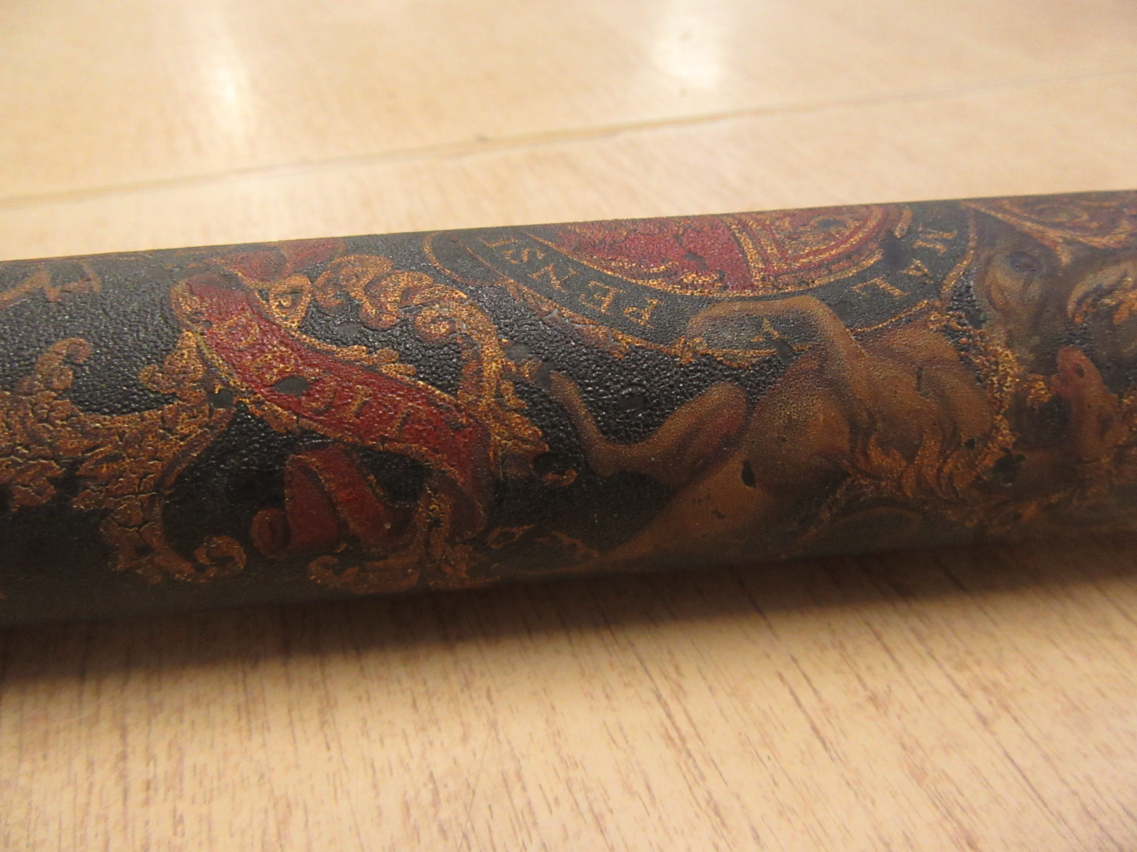 An early Victorian painted wooden truncheon with Royal Cypher above ...