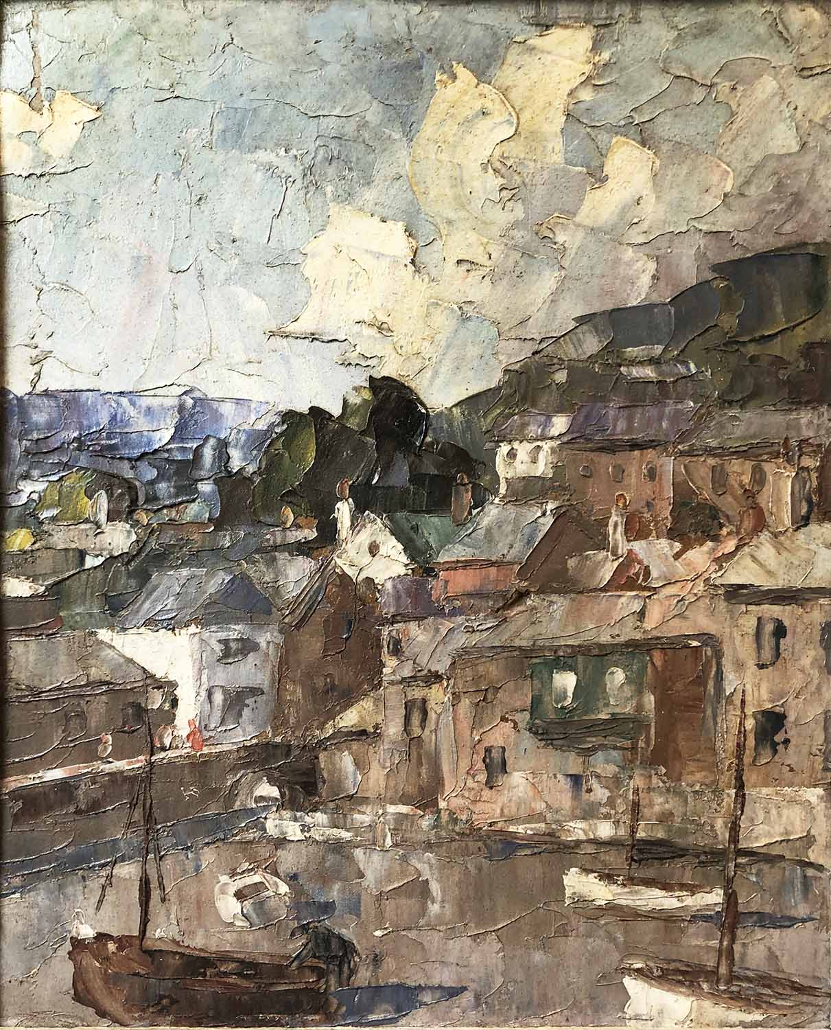 EARLY 20TH CENTURY CORNISH SCHOOL, 'Polperro harbour', oil on board ...