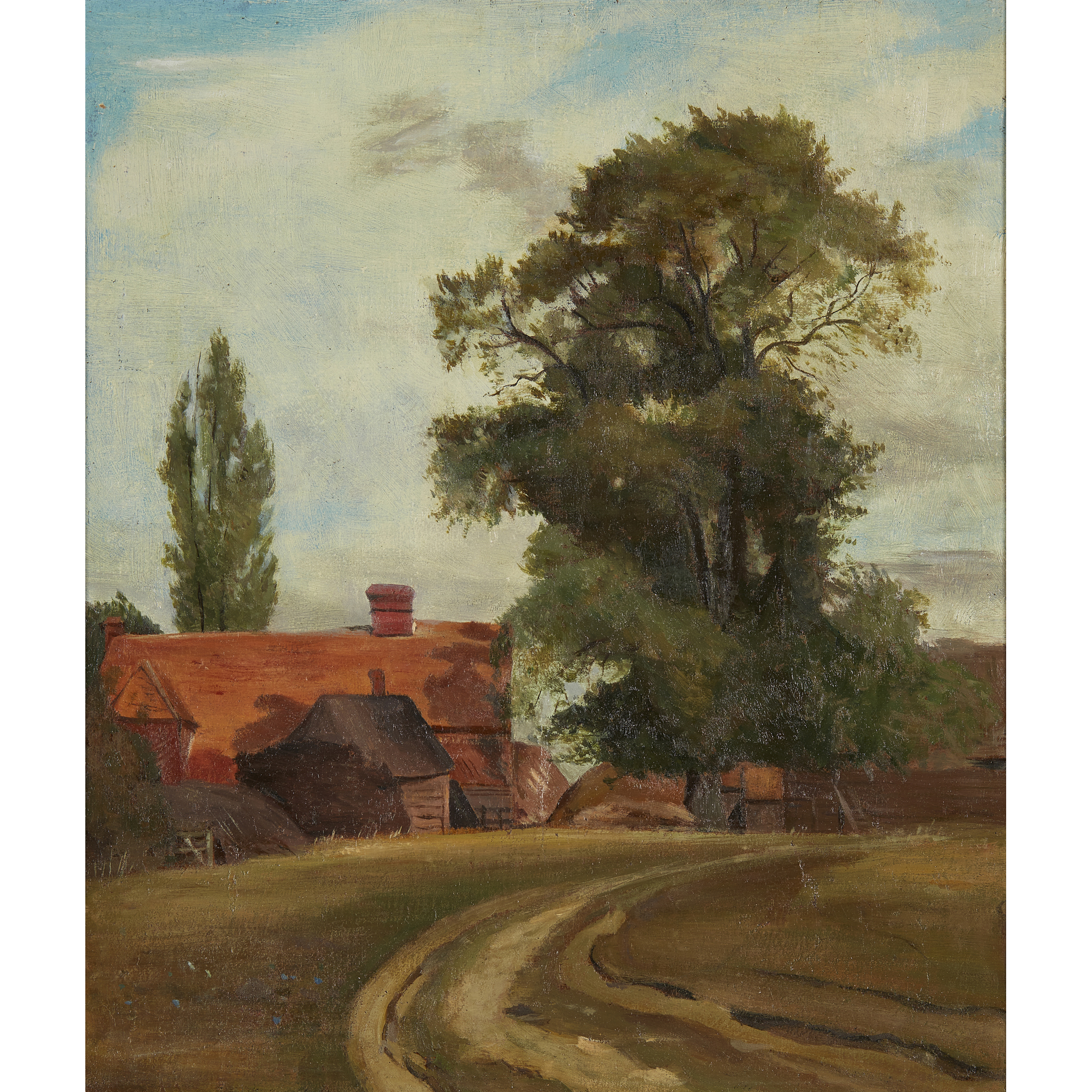 AFTER JOHN CONSTABLE RIVER LANDSCAPE WITH VIEW OF A DISTANT CITY Oil on ...