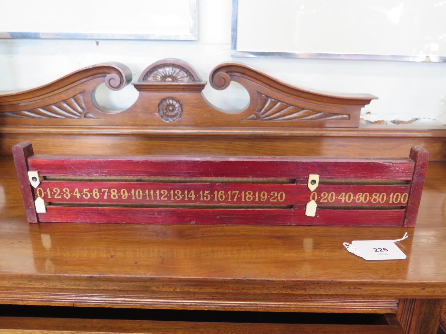 A vintage wooden scoreboard games counter, sliding 0 to 20 and 0 to 100 ...