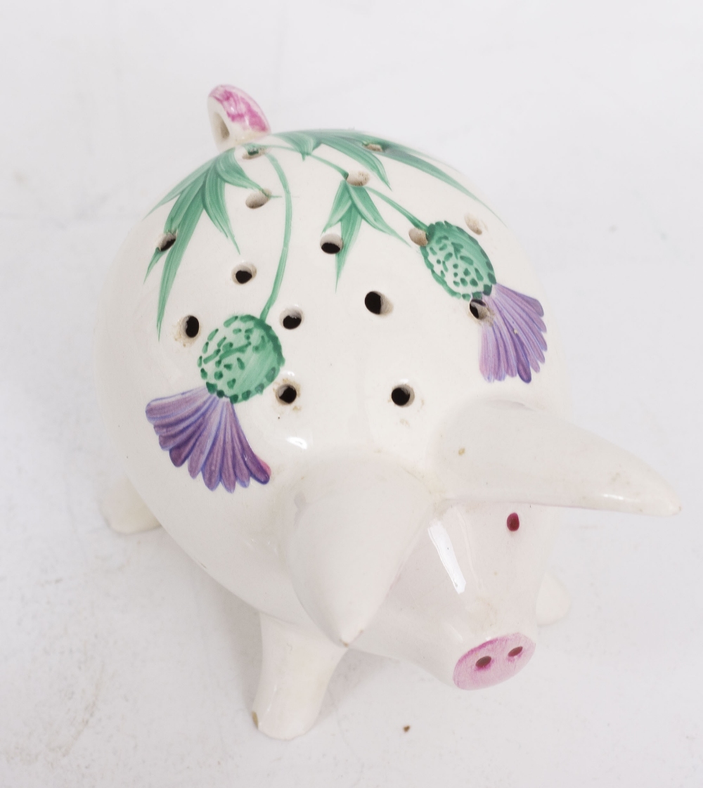 A GROUP OF FOUR DECORATIVE PLICHTA POTTERY PIGS decorated with thistles ...