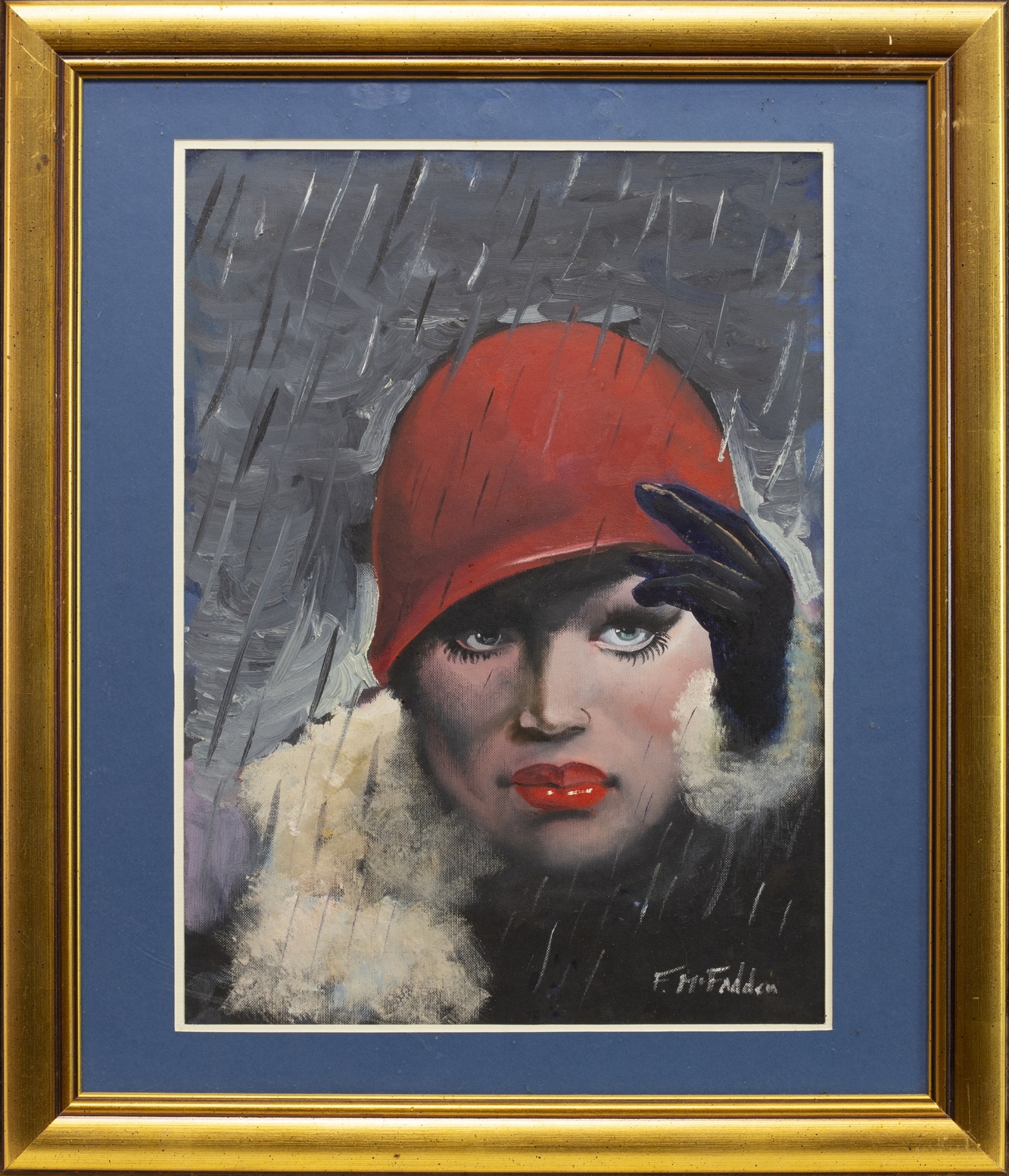 * FRANK MCFADDEN (SCOTTISH b 1972), RED HAT ON A RAINY DAY oil on board ...