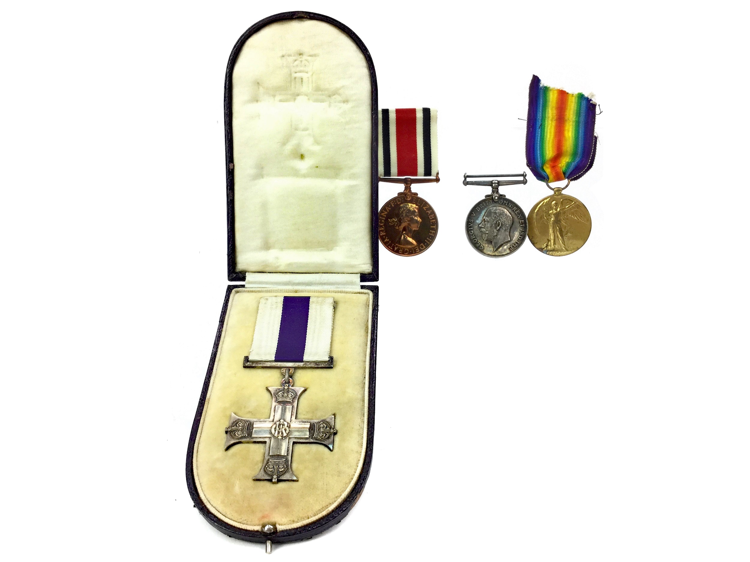 MILITARY CROSS, with ribbon, in fitted case, along with two WWI service ...