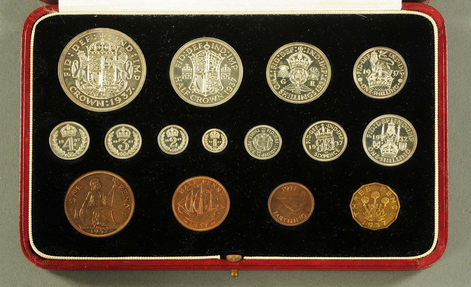 George V 1937 fifteen coin specimen set, issued by The Royal Mint, in ...