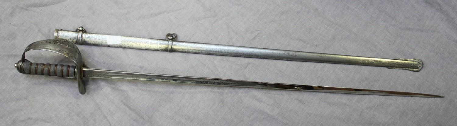 Edward VII Officer's sword with fullered blade and metal scabbard, no ...