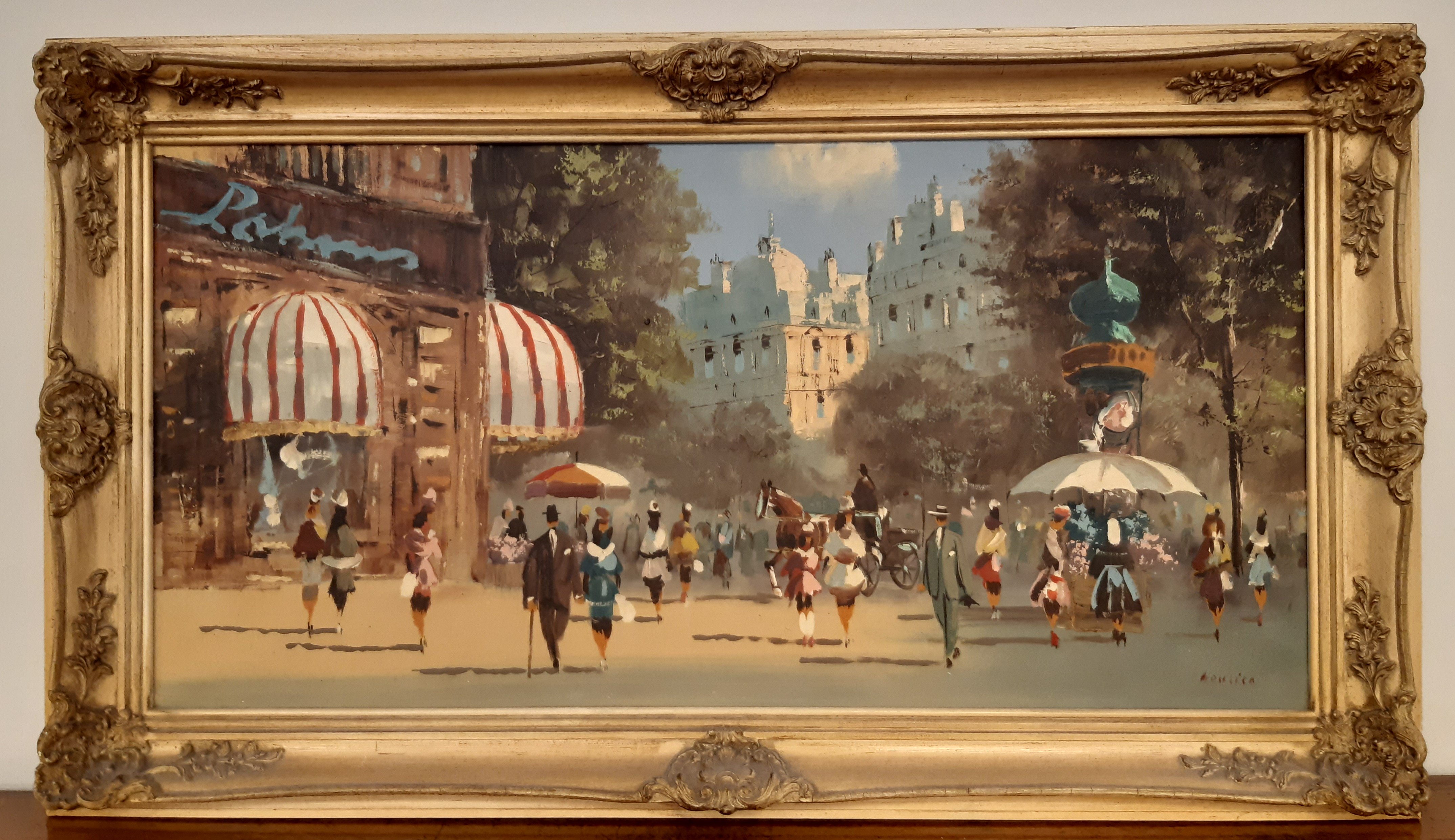 Hoosier (?), oil painting, Parisian street scene, canvas 41cm x 82cm ...