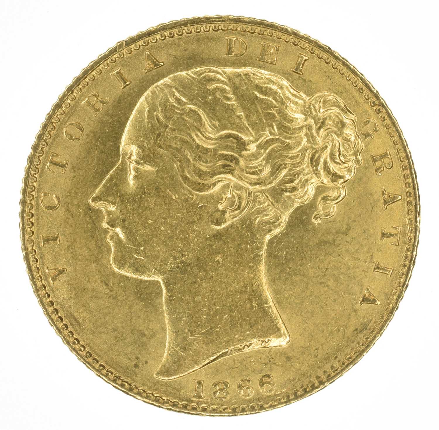 Queen Victoria, Sovereign, 1866, Second (large) head l. WW incuse on ...