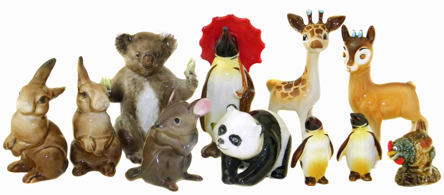 Beswick Penguin set, two chamois, two rabbits and a mouse, koala bear ...