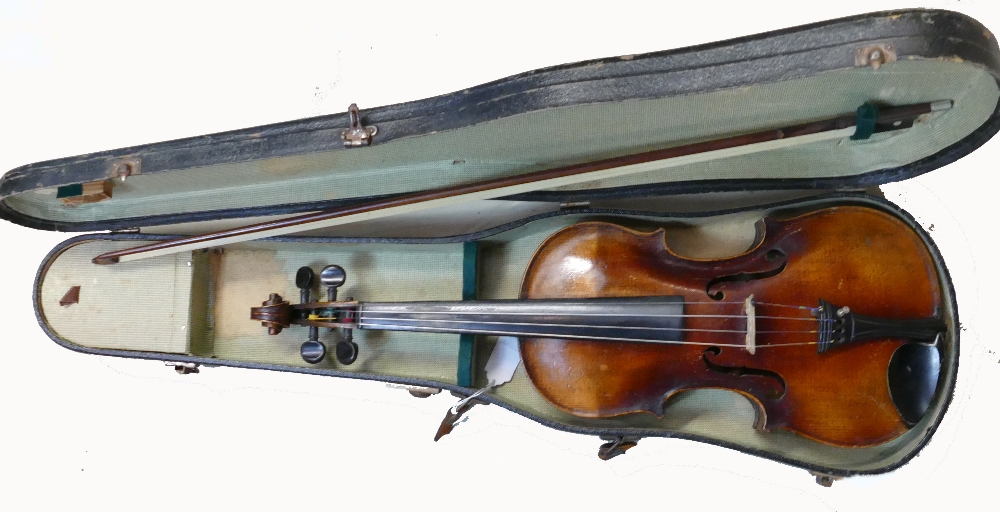 1920s Violin in case: Neck stamped Stainer, in original case with bow.