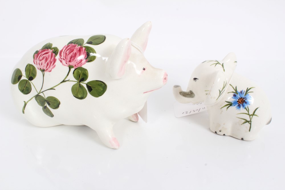 Plichta Wemyss ceramic models of a pig and an elephant, both with ...