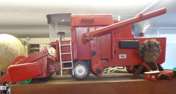 A large 1970's scratch built wooden combine harvester