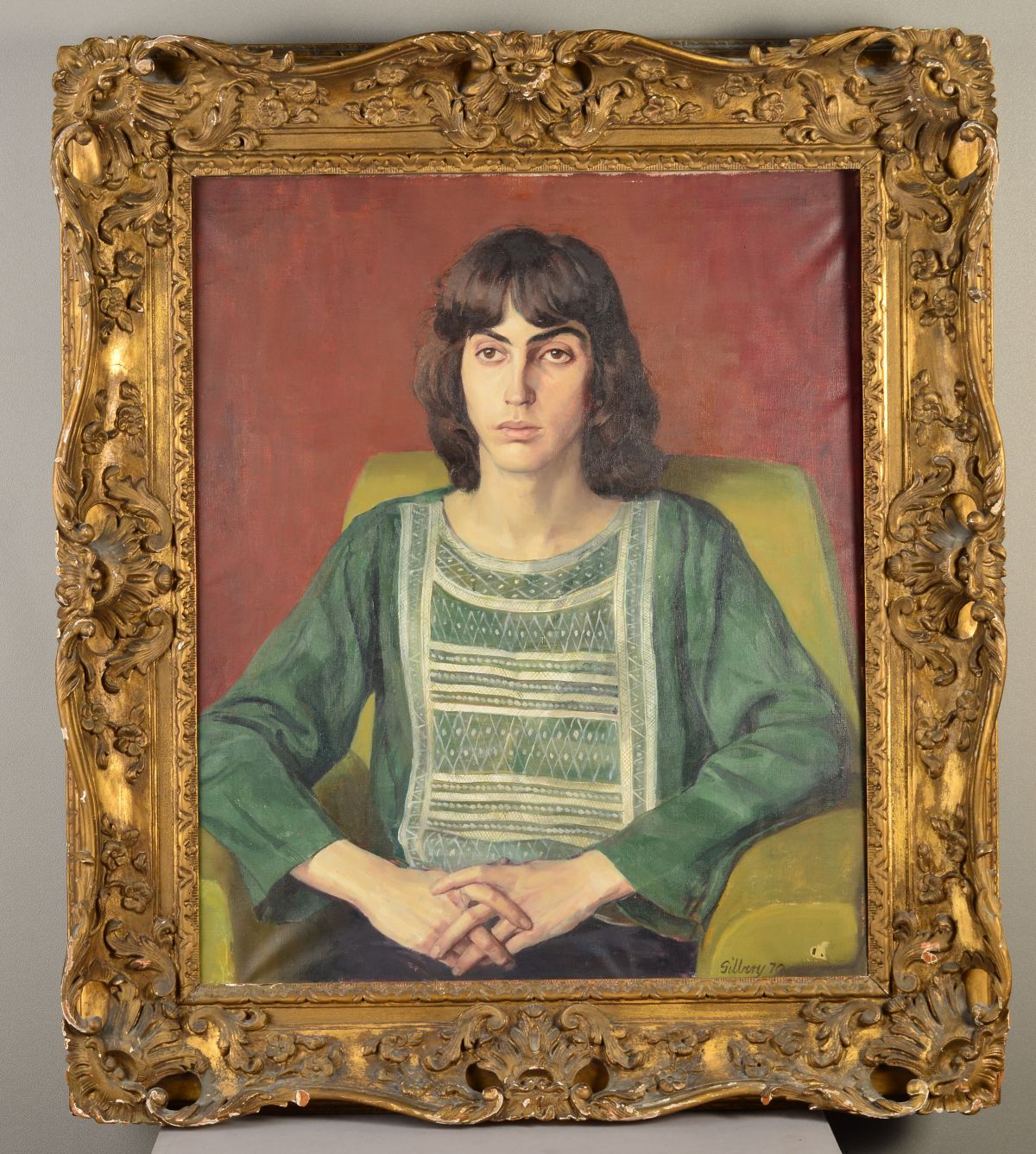 MICHAEL GILBERY (BRITISH 1913-2000), a half length portrait of a seated ...