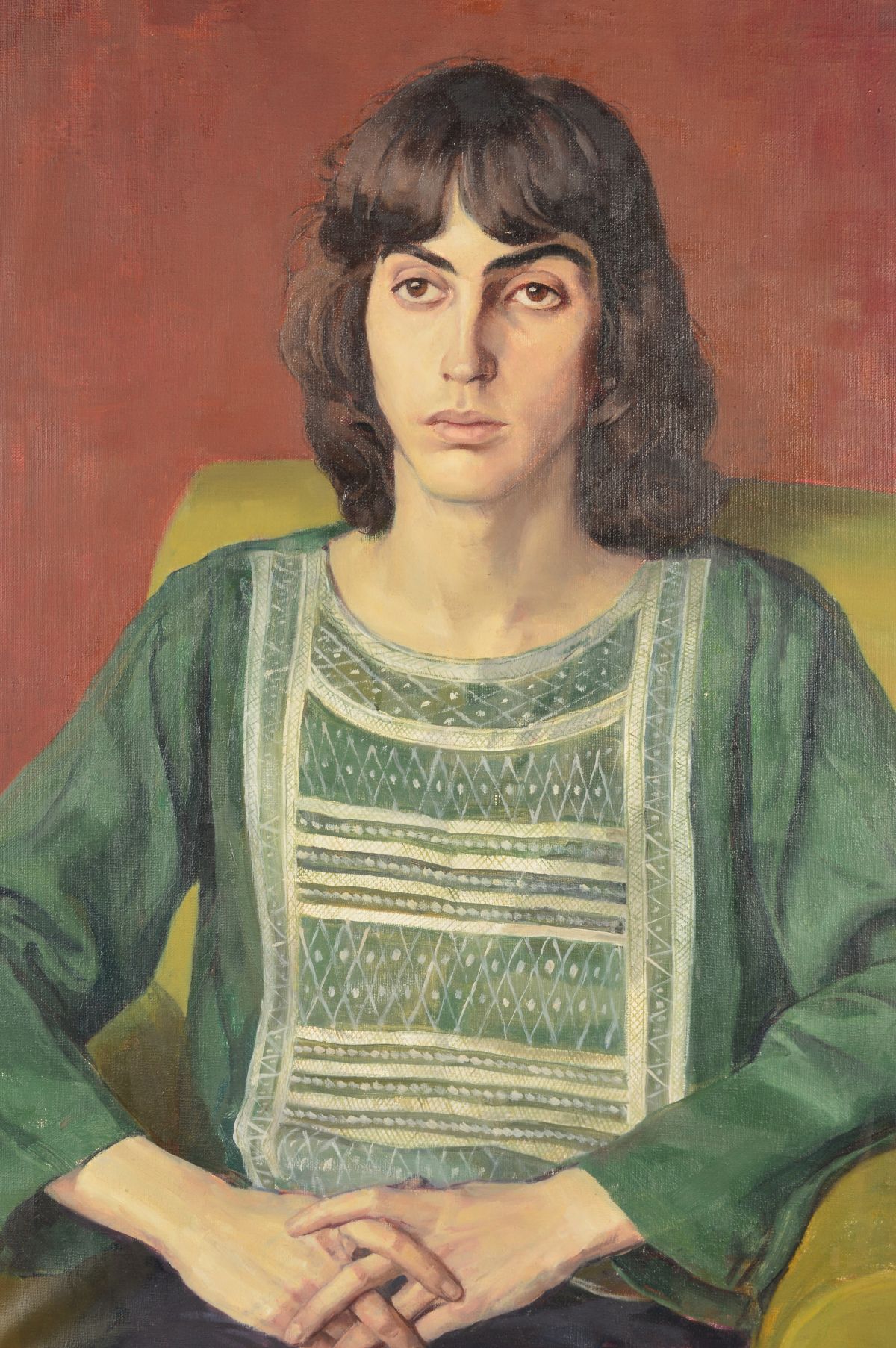 MICHAEL GILBERY (BRITISH 1913-2000), a half length portrait of a seated ...