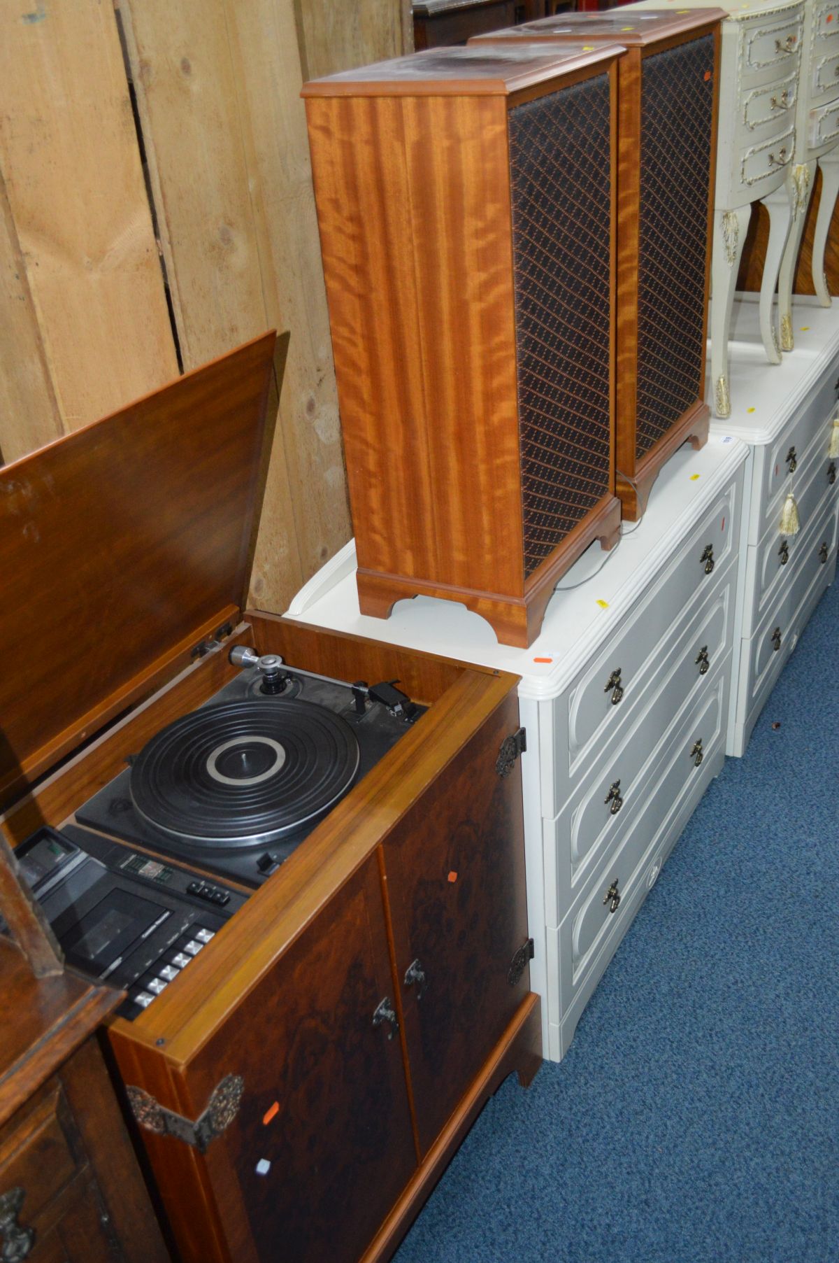 A DYNATRON SRX 60 RADIOGRAM in a burr walnut cabinet with a pair of ...