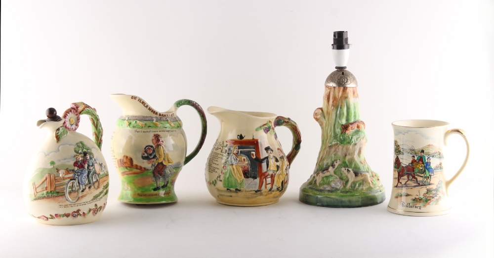 Property of a lady - a Crown Devon lamp base depicting a fox hunting ...