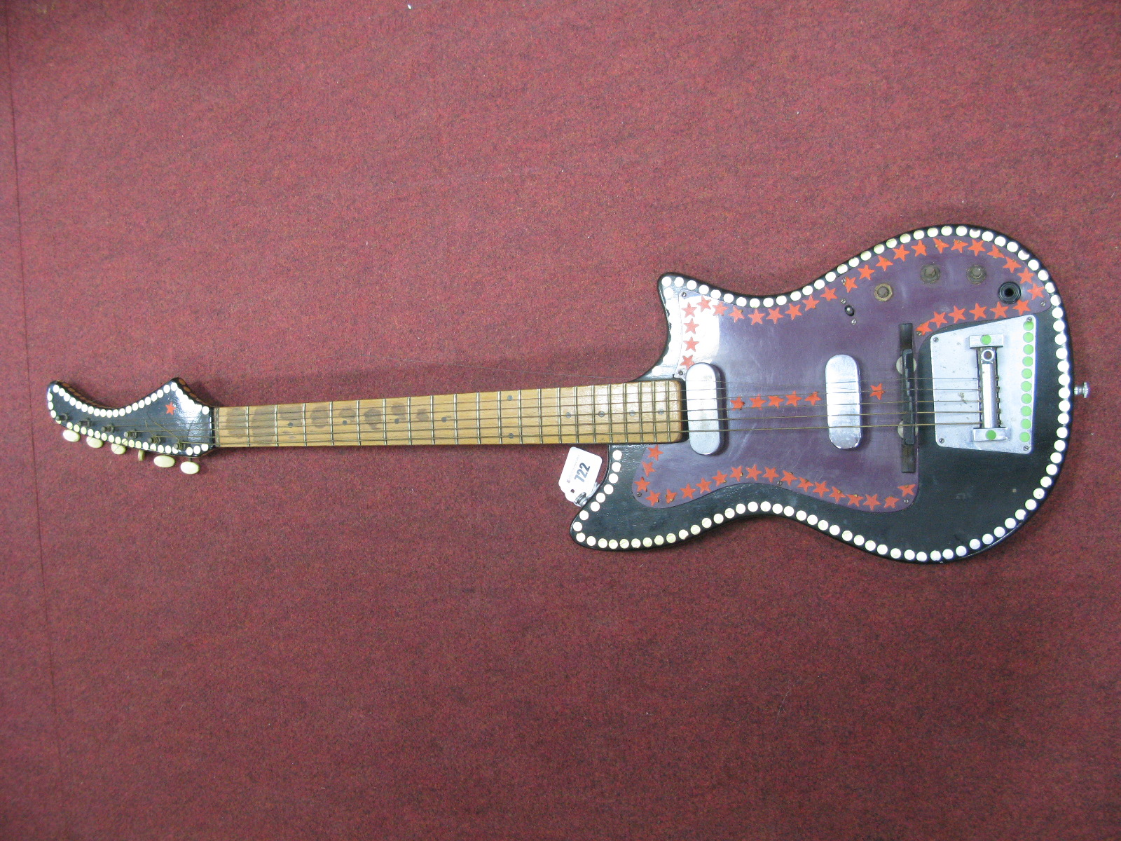 1970's Electric Guitar, with maroon perspex finger board, black body ...