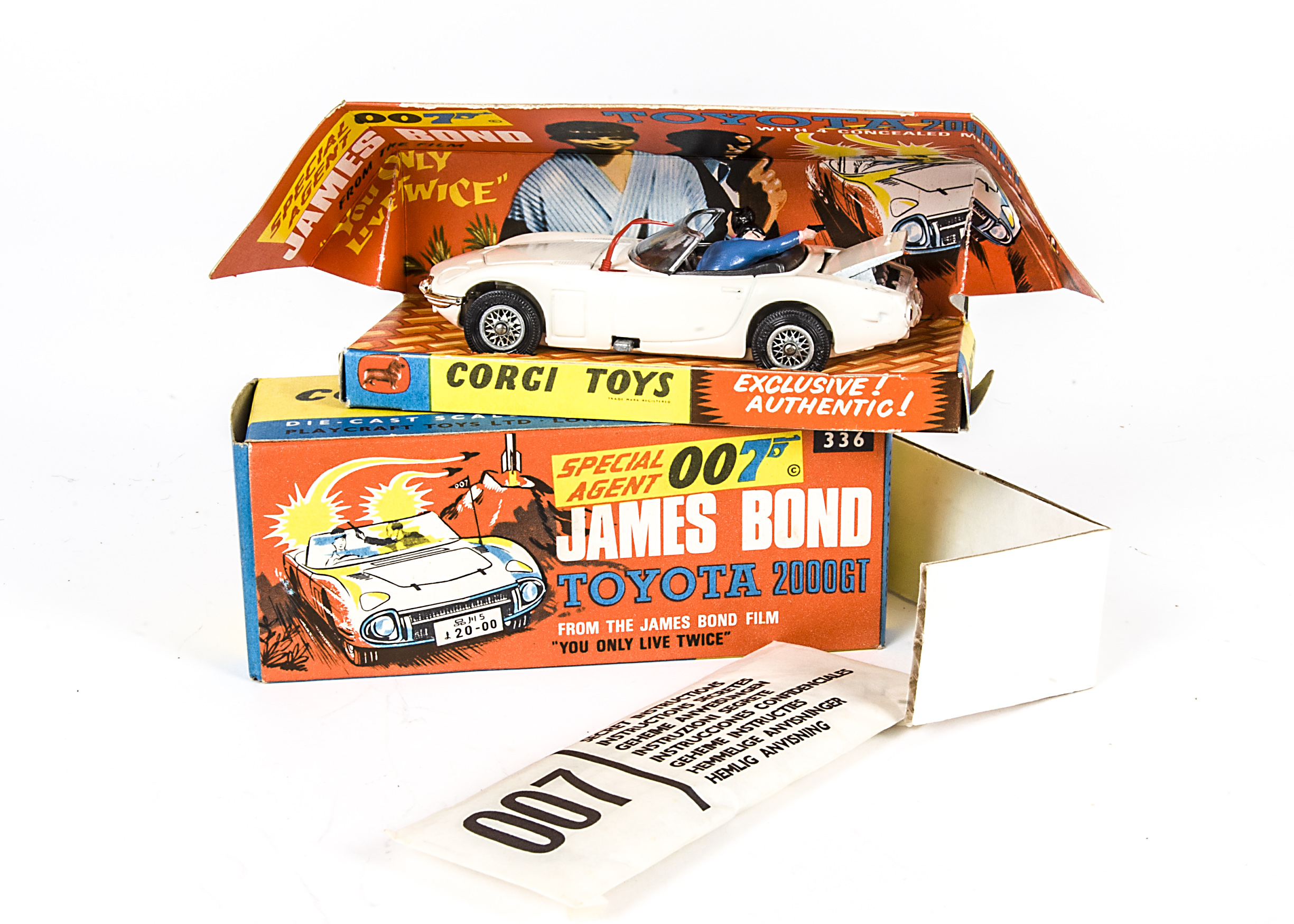 A Corgi Toys 336 James Bond's Toyota 2000 GT, white body, red aerial, 2 ...