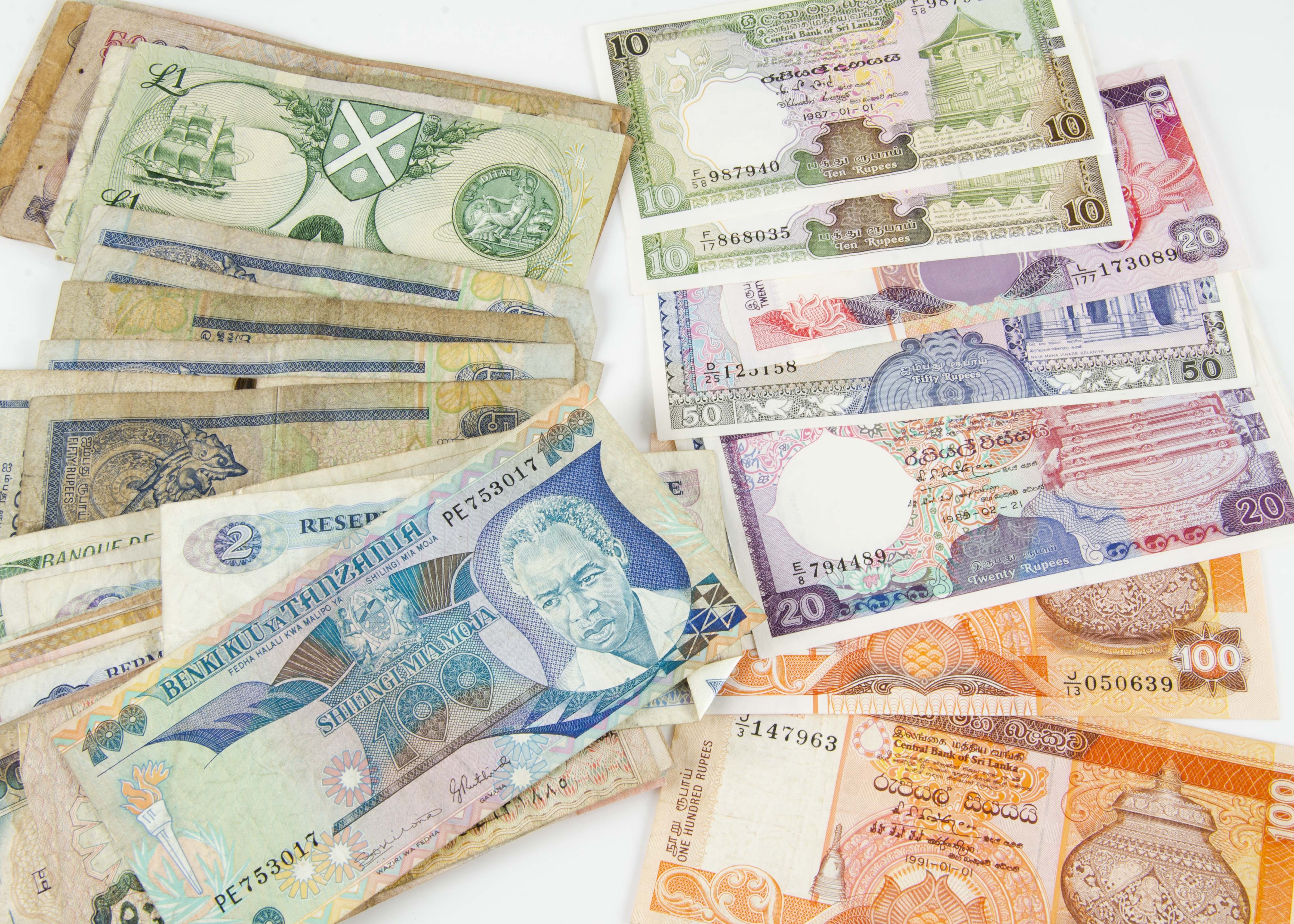 A small collection of world bank notes, with examples from Sri Lanka ...