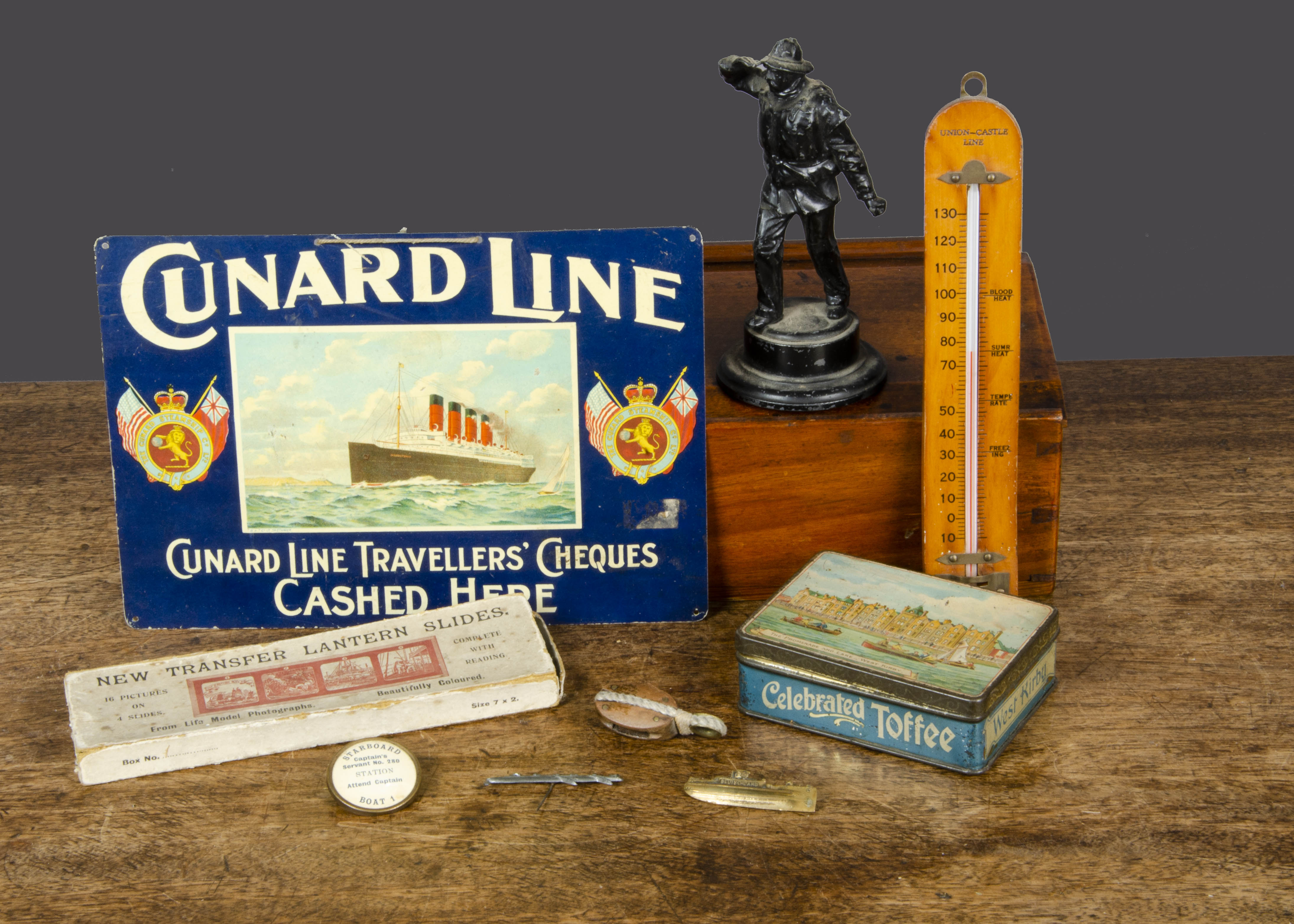 Maritime memorabilia, a Cunard Line 'Travellers’ Cheques Cashed Here ...