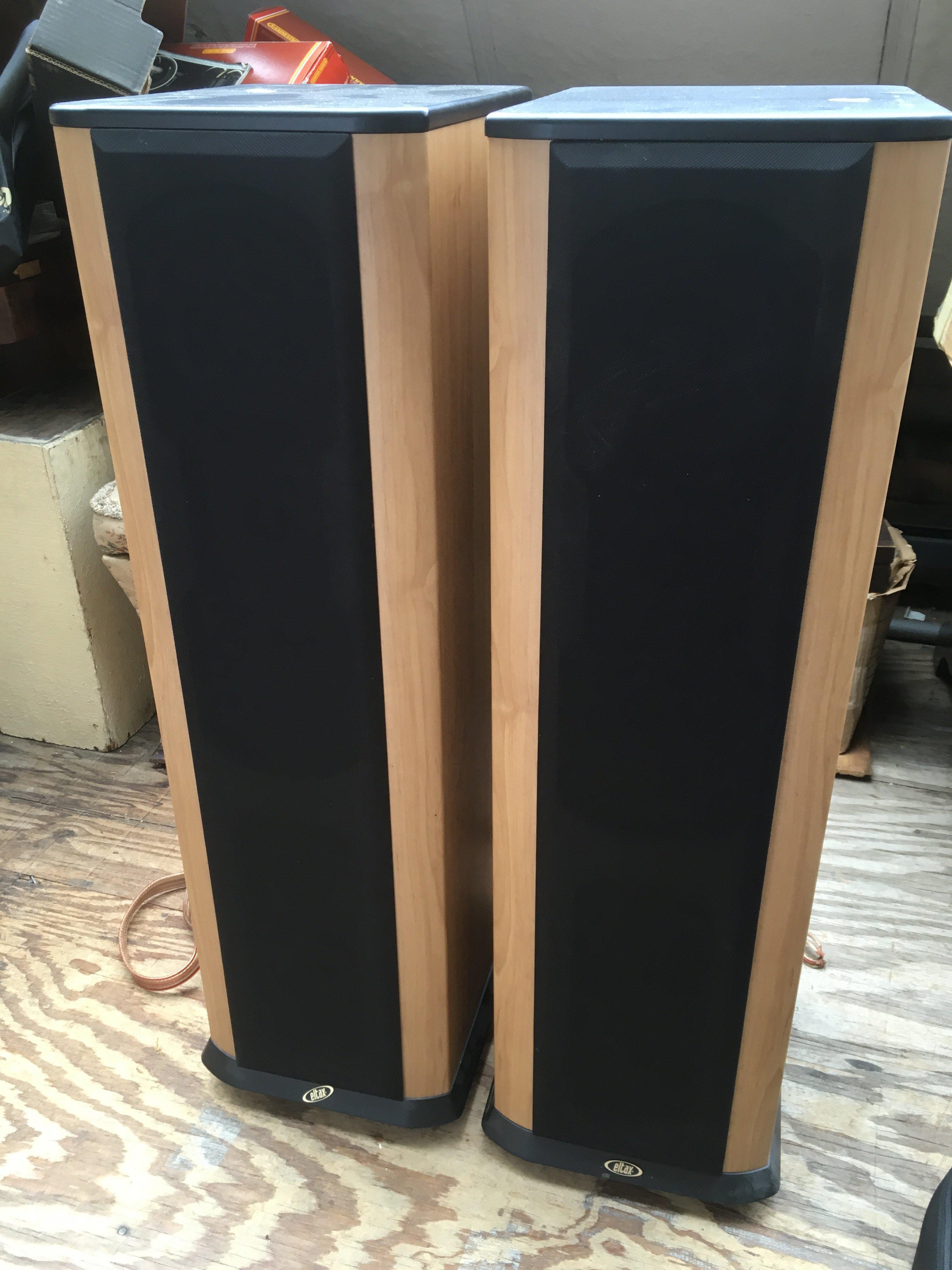 A pair of Eltax symphony centre tower speakers and sub woofer (3).