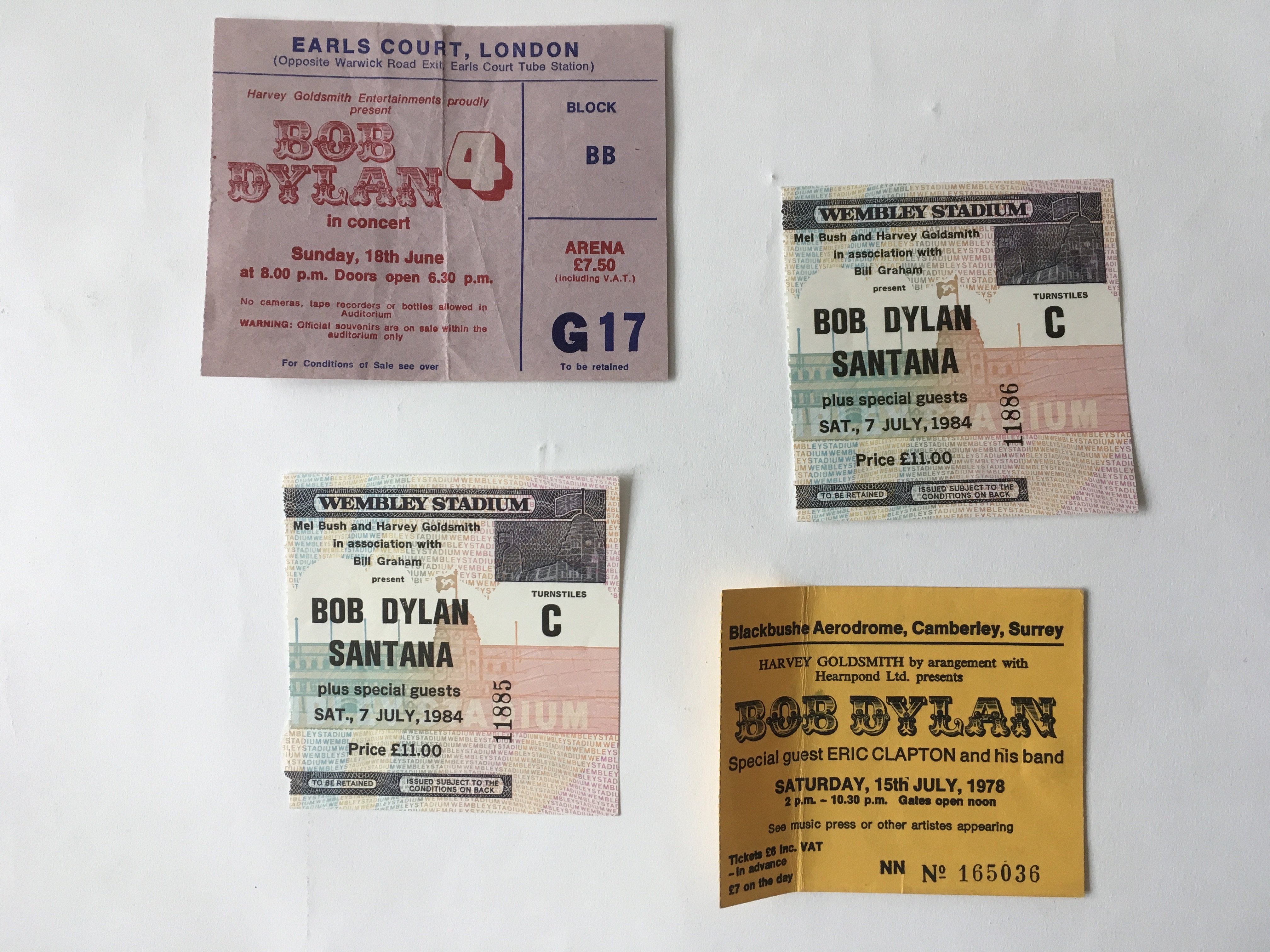 A Bob Dylan concert program and ticket for his 1978 appearance at ...