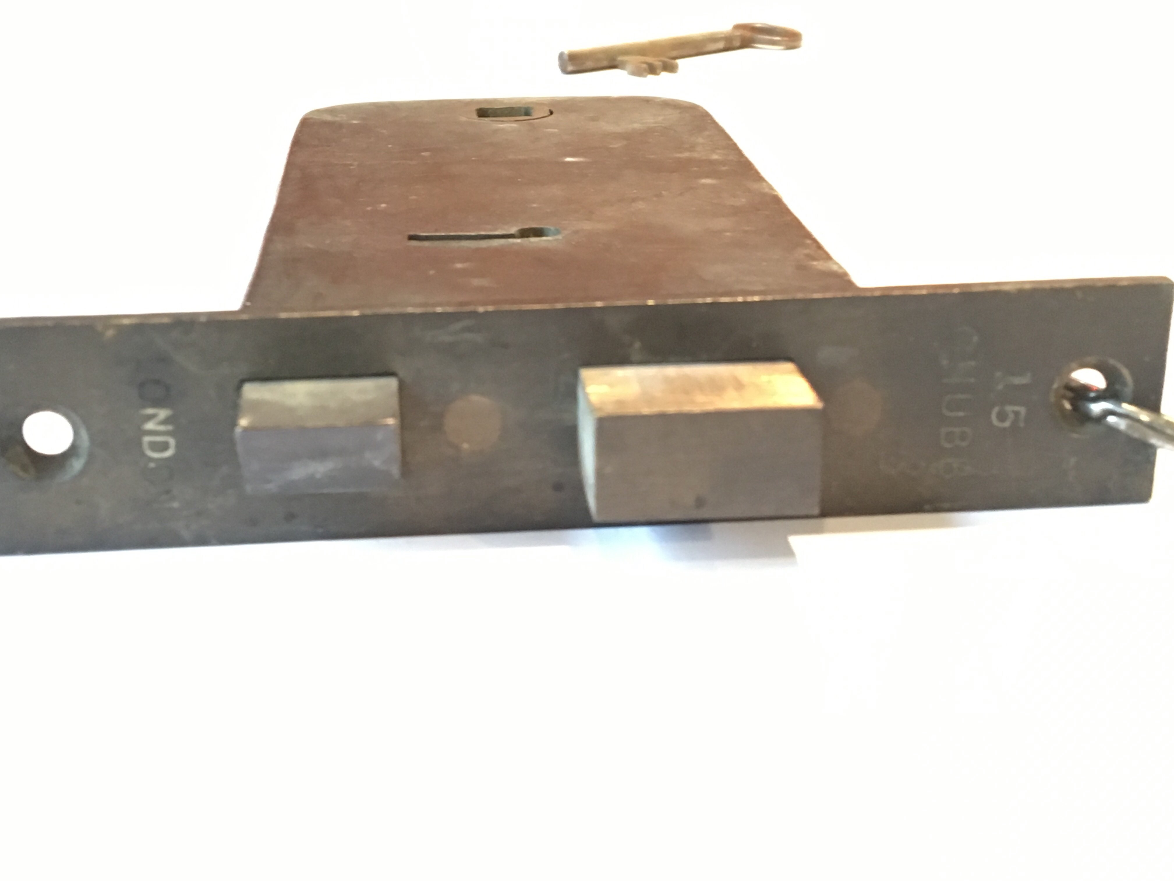A chubb solid brass horizontal mortise sash lock with unusual offset ...