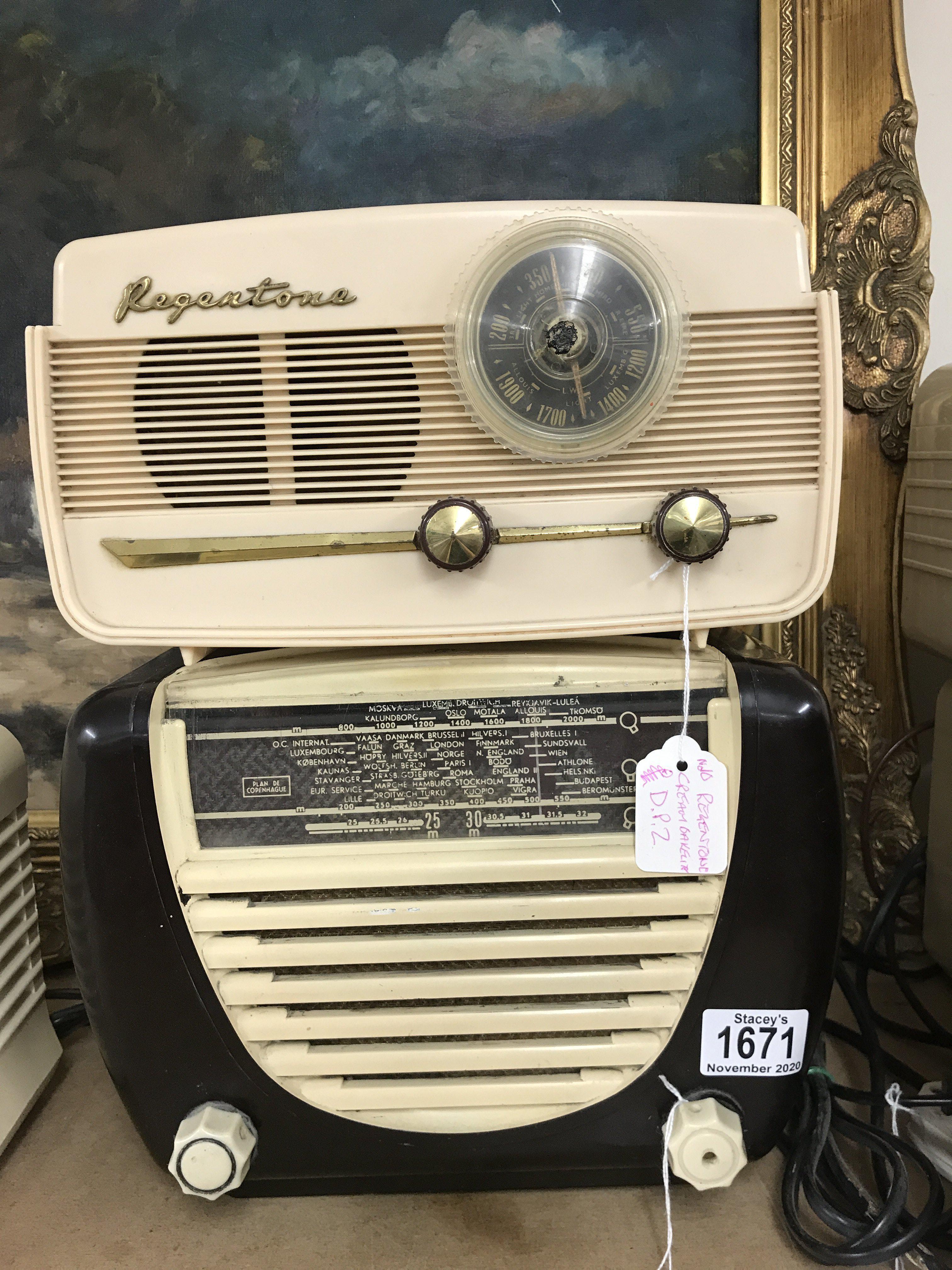 A Regentone DP2 cream Bakelite radio plus a further unbranded Bakelite ...