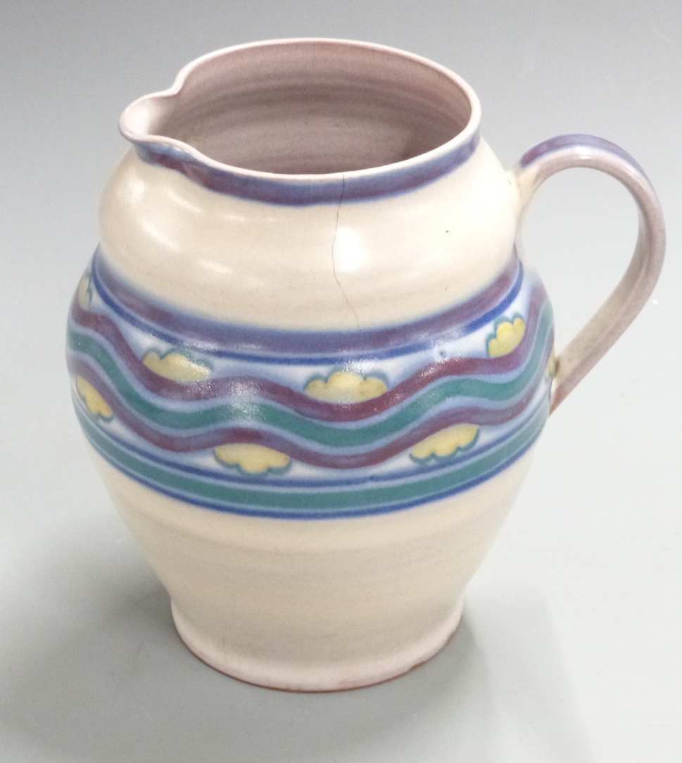 Carter Stabler Adams Poole pottery jug decorated with wavy landscape ...