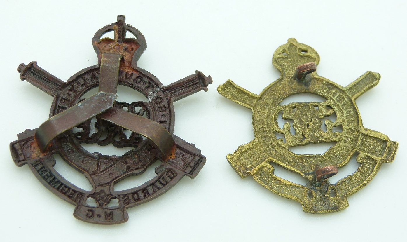 British Army Guards Machine Gun Regiment officer's bronze cap badge ...