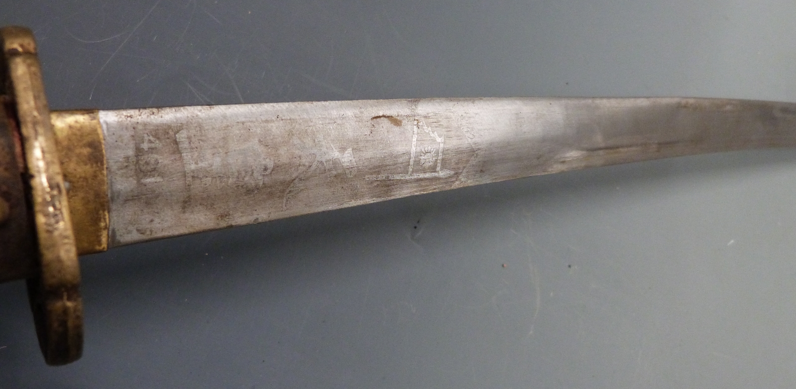 Japanese Shin Gunto sword with etched signed blade and a Japanese flag ...