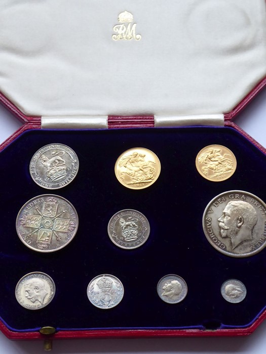 A 1911 gold and silver ten-coin specimen set; 1d to sovereign, in ...
