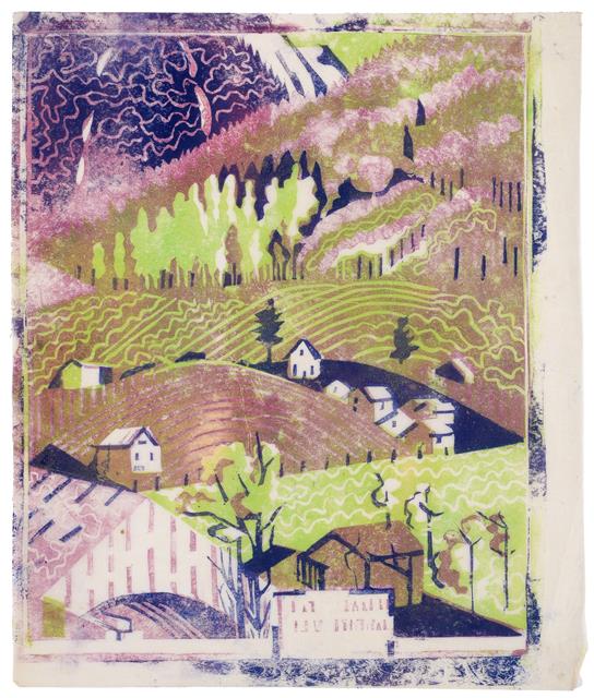 Edith Lawrence (1890-1973) ''Houses on a Hillside'' Linocut, 30.5cm by ...