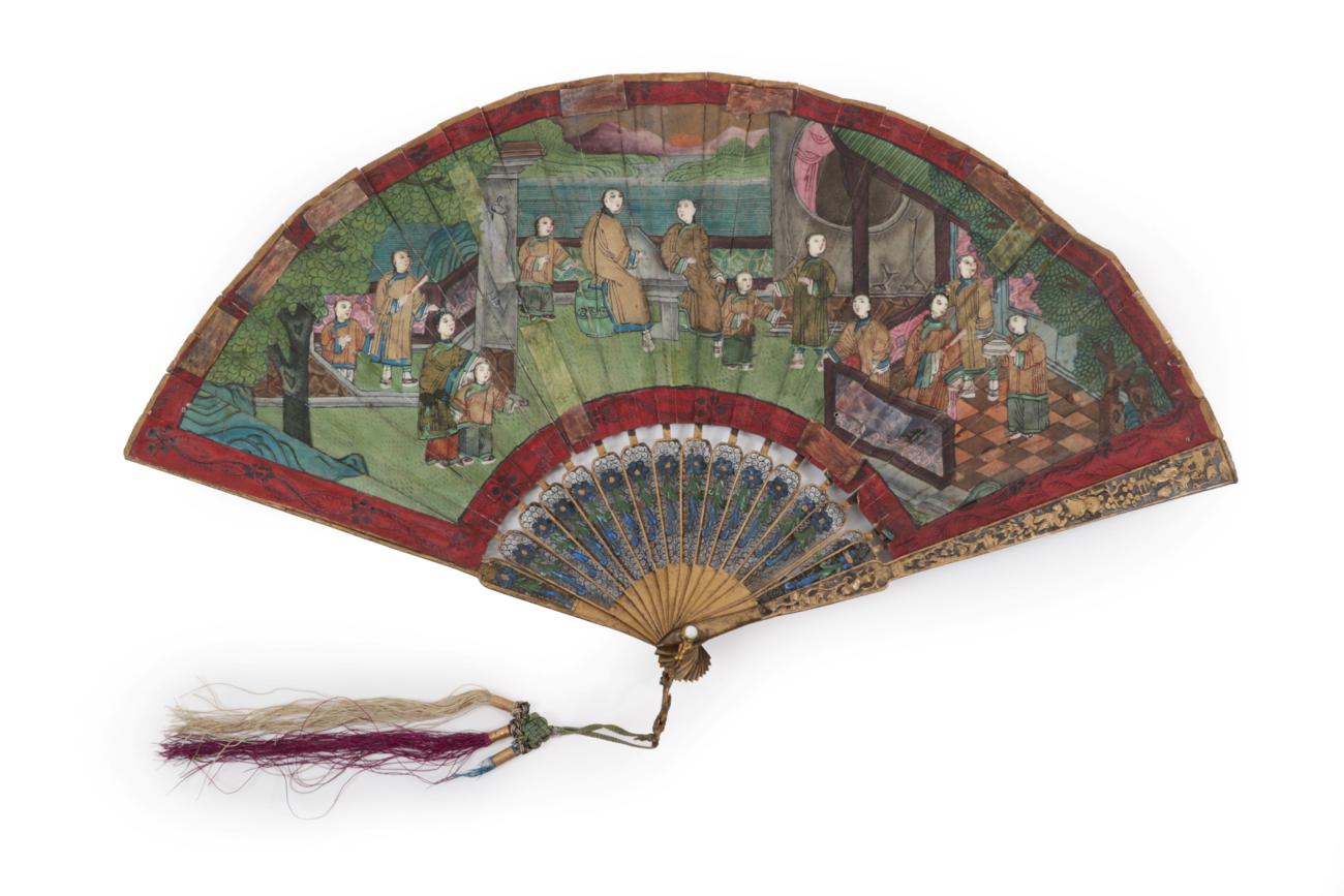 An Unusual Filigree and Enamel Chinese Folding Fan, mid-19th century ...