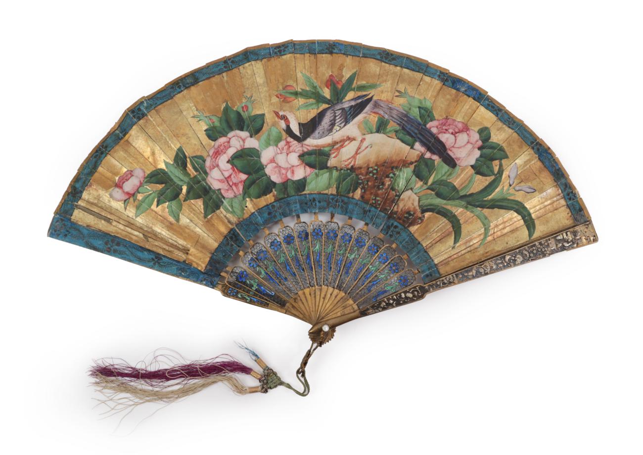 An Unusual Filigree and Enamel Chinese Folding Fan, mid-19th century ...