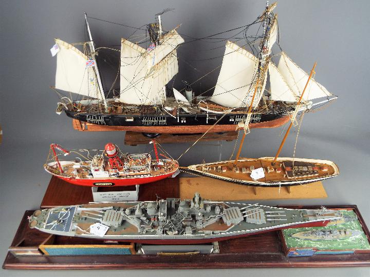 Four kit / scratch built model ships, the largest approximately 76 cm ...