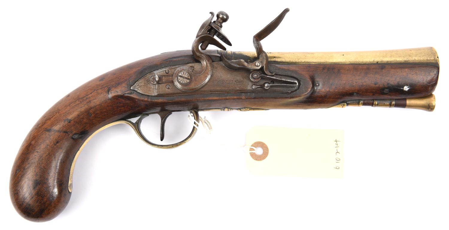 A late 18th century brass barrelled flintlock blunderbuss pistol, 12 ...