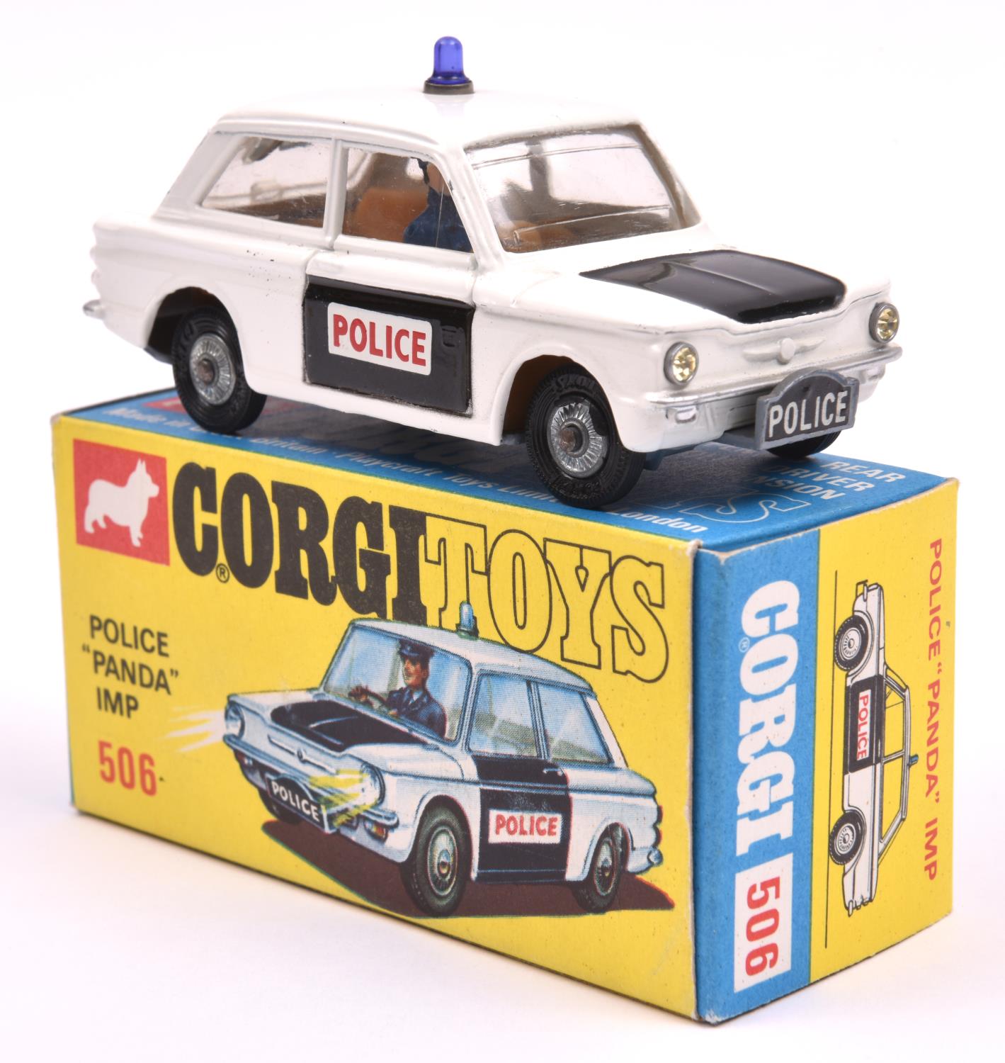 Corgi Toys POLICE Panda Imp (506). A Sunbeam Imp in white with black ...