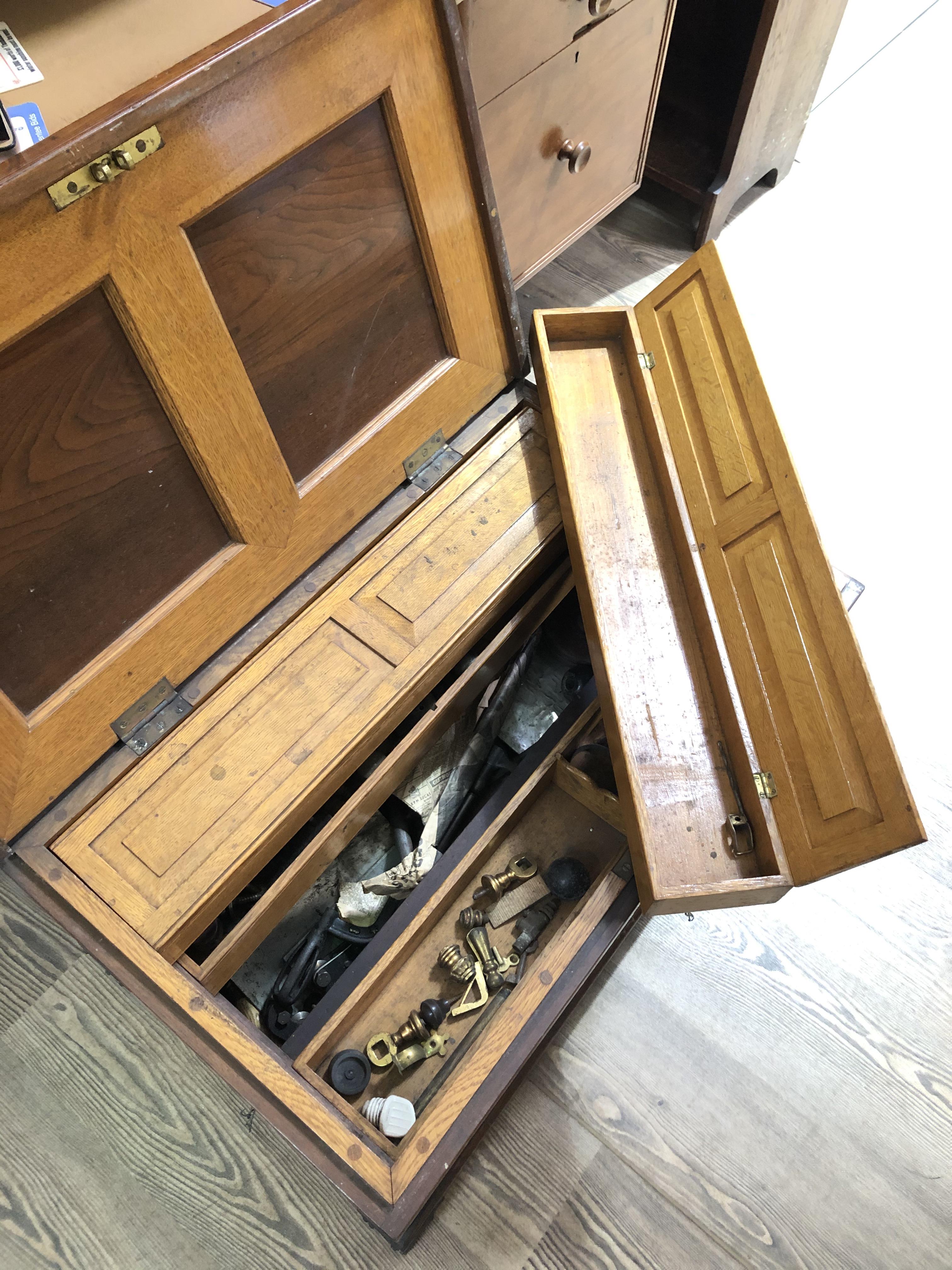 An early 20th century joiner's tool chest with fitted interior, width 75cm.