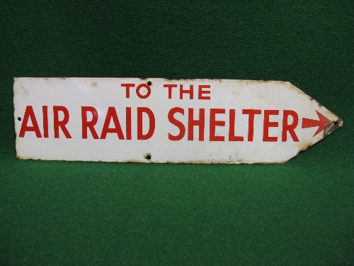 Enamel WWII sign To The Air Raid Shelter with arrow, all in red on a ...