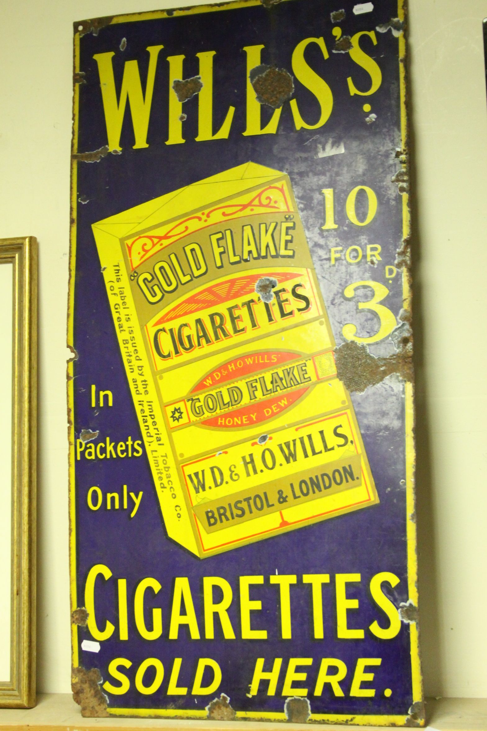 Wills's Gold Flake Cigarettes Enamel Advertising sign, measures approx ...