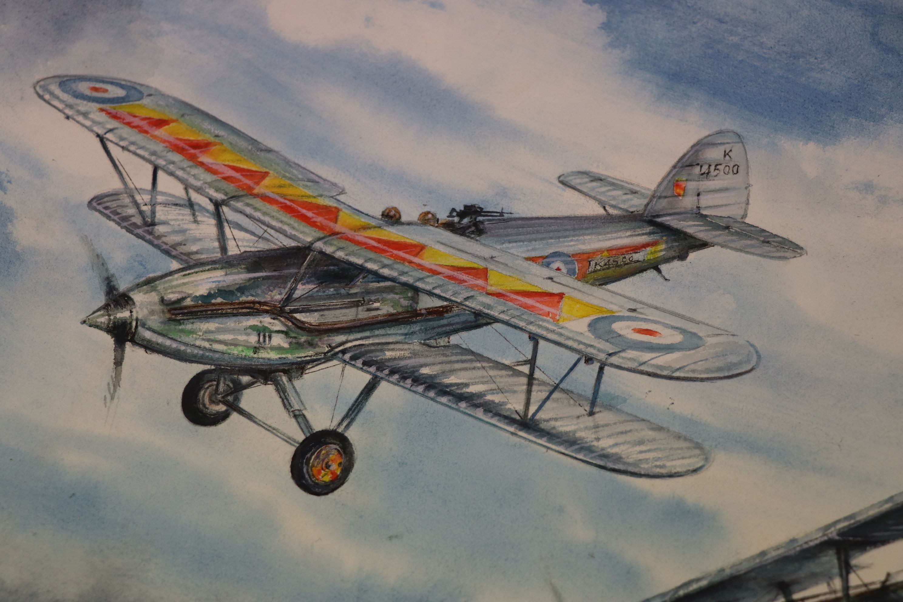 A Framed Watercolour Titled "The Middlesex Demons" Hawker Demons No.604 ...