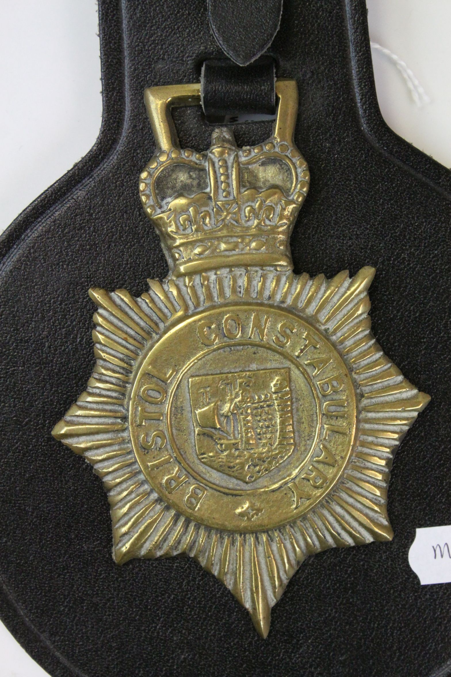 Brass Bristol Constabulary Police badge on a leather base