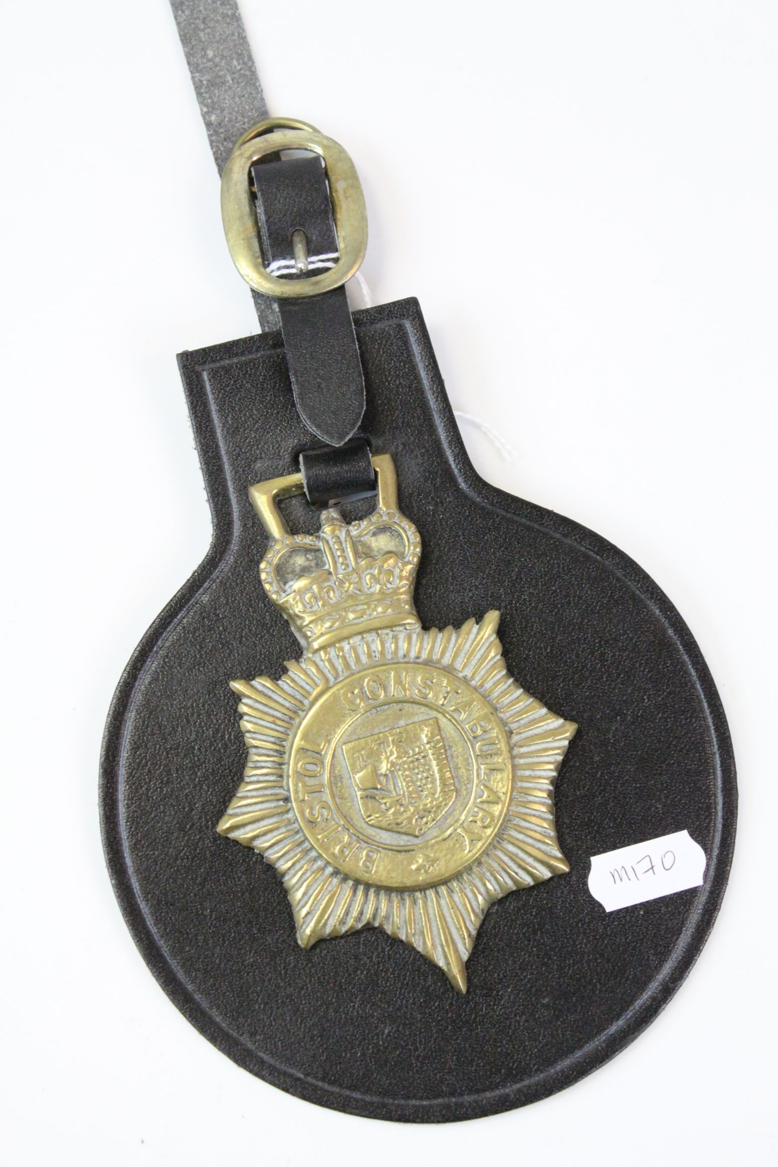 Brass Bristol Constabulary Police badge on a leather base
