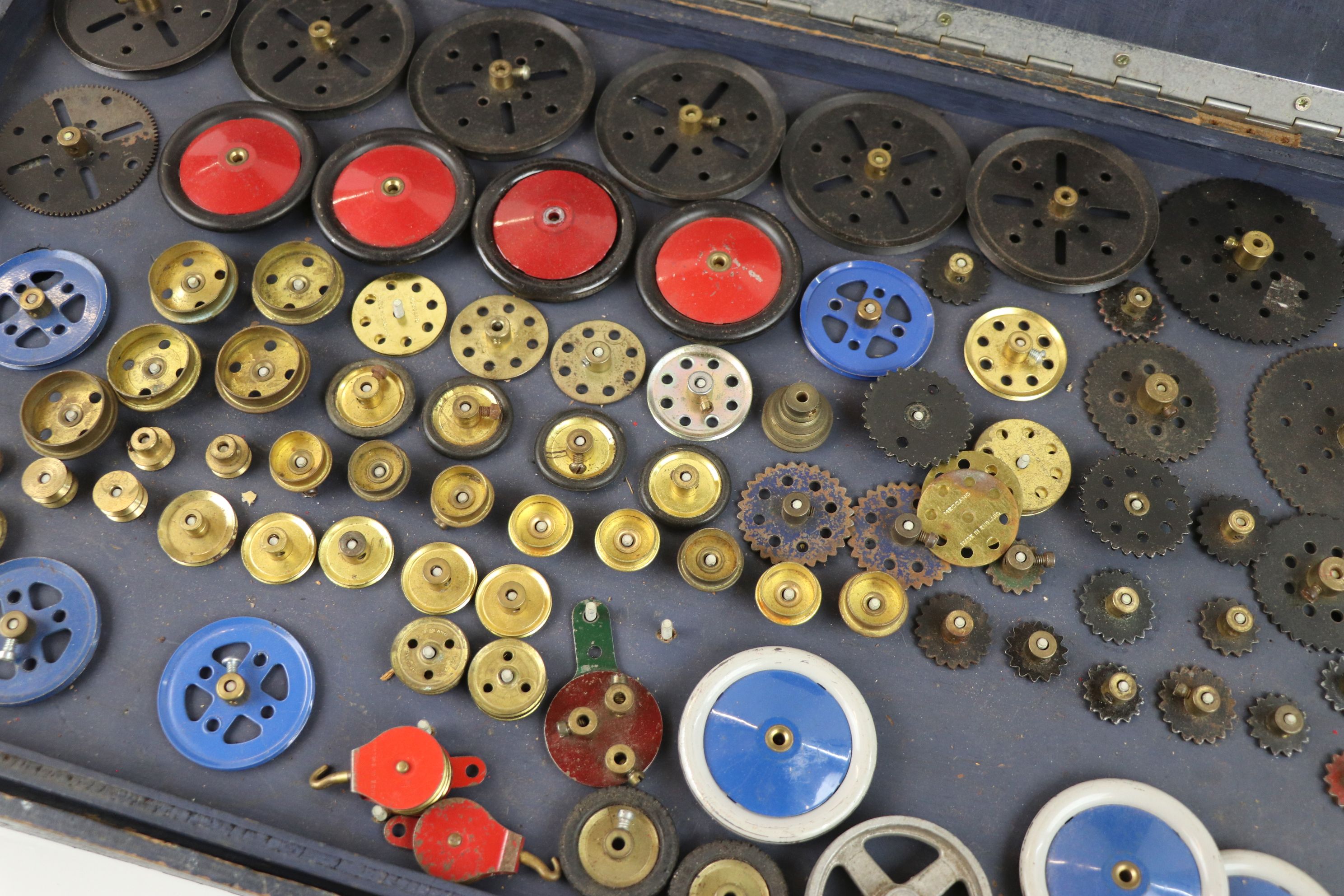 Wooden box of assorted Meccano