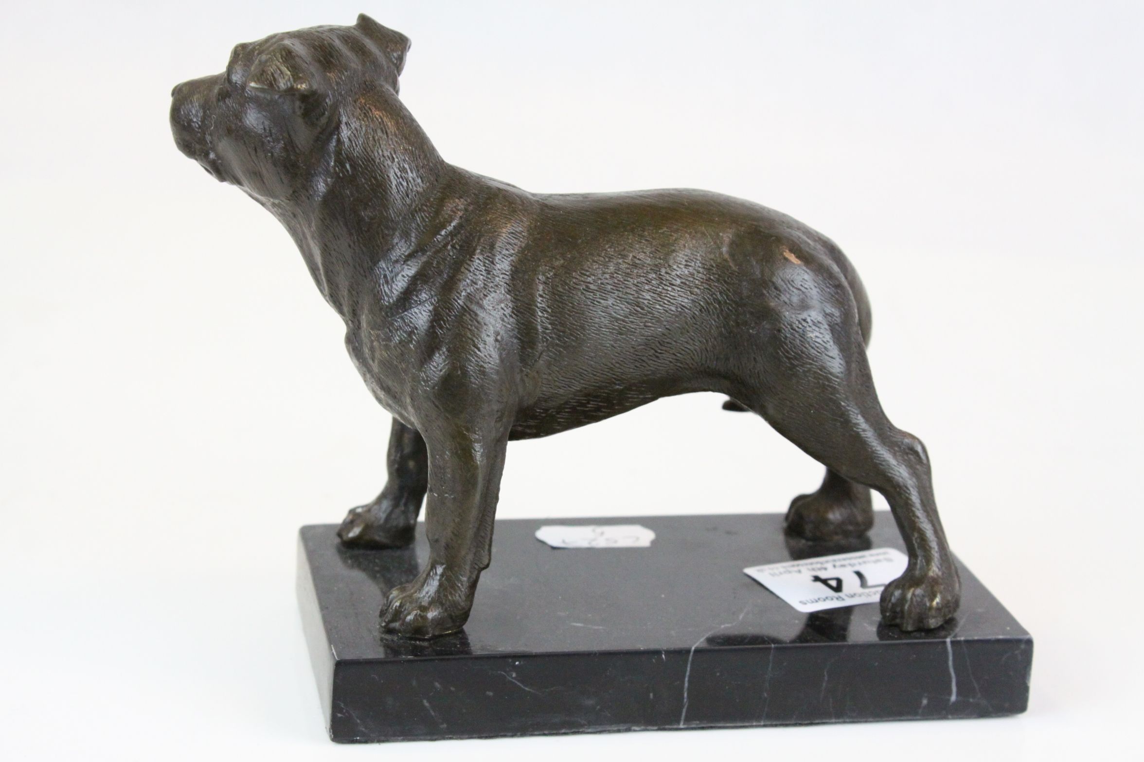 Bronze Staffordshire pitbull terrier on marble base