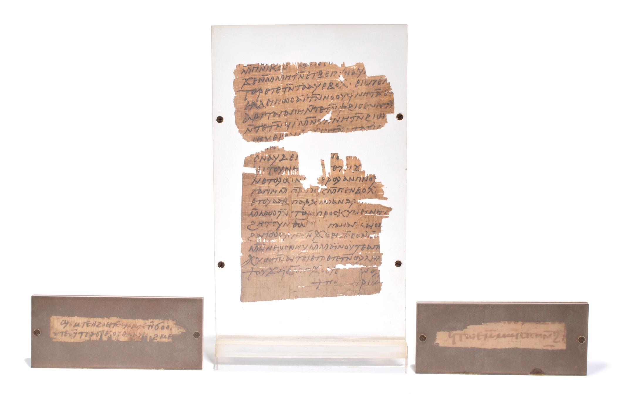 Four papyrus fragments with Greek text Ptolemaic to Roman Period, circa ...