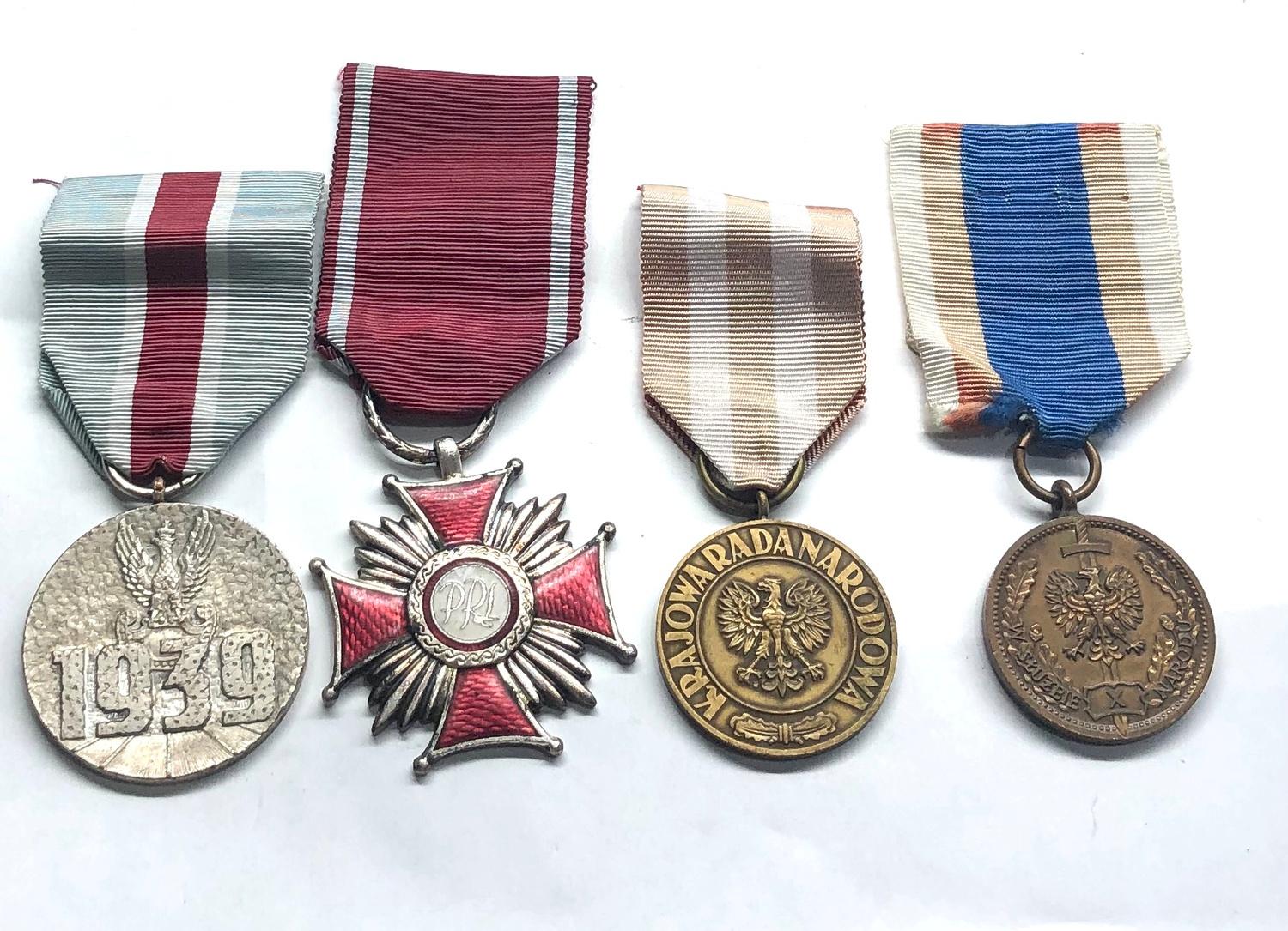 4 x WW2 polish medals full size with original ribbons inc MSW, Merit ...