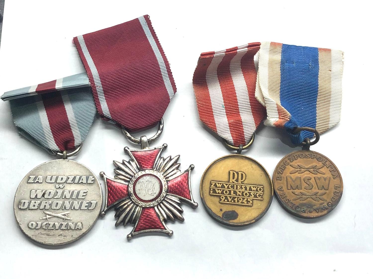 4 x WW2 polish medals full size with original ribbons inc MSW, Merit ...